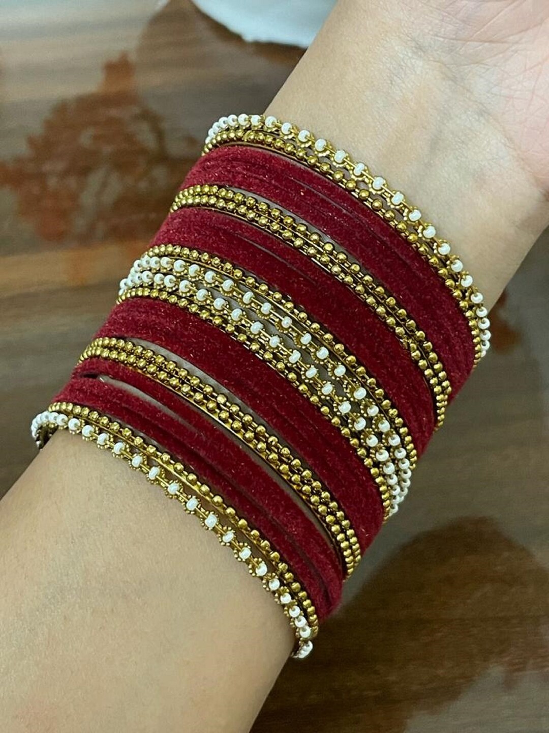 Red Bangles Set,indian Bangles Set,antique Handmade Velvet Bangles,gift ...
