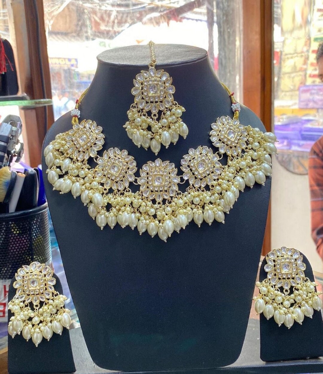 White Antique Polki Kundan Necklace, Kundan Choker, Indian Jewelry ...