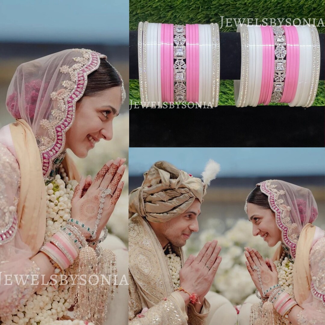 Kiara Advani Choora/pink White Wedding Choora Set/american Diamond ...