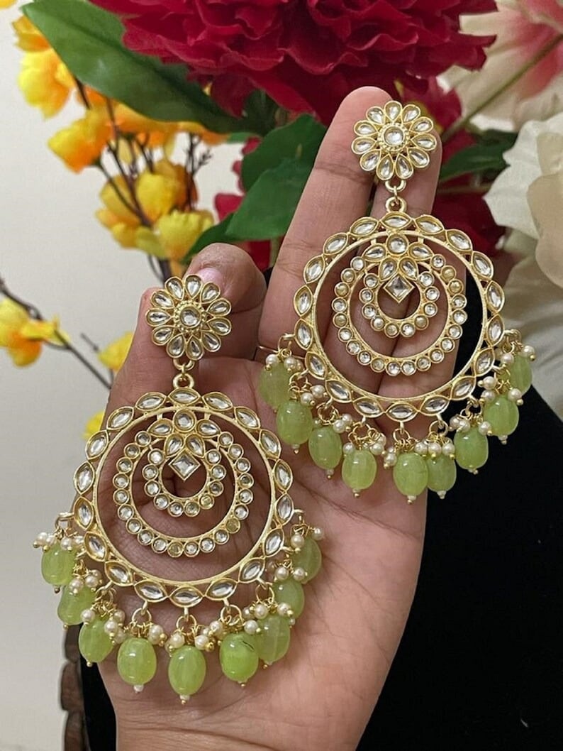 Kundan Earrings/polki Earrings/light Chandbali /indian - Etsy