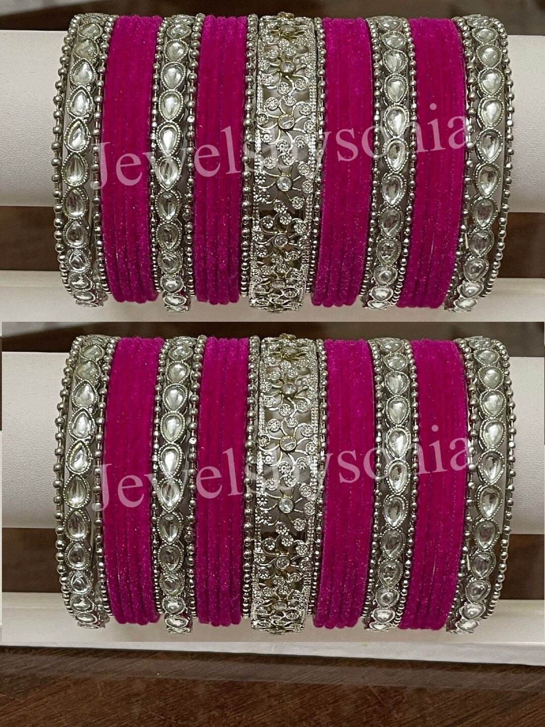 Velvet Bridal Bangles Set With AD Bangles Bridal Handmade - Etsy