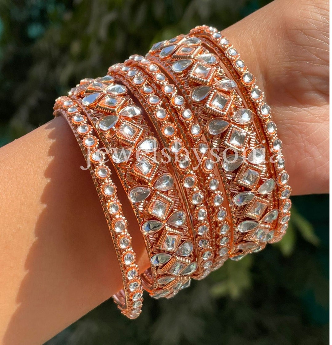Kundan Bangles Gold Tone 6 PC Punjabi Chura /kundan Kada - Etsy
