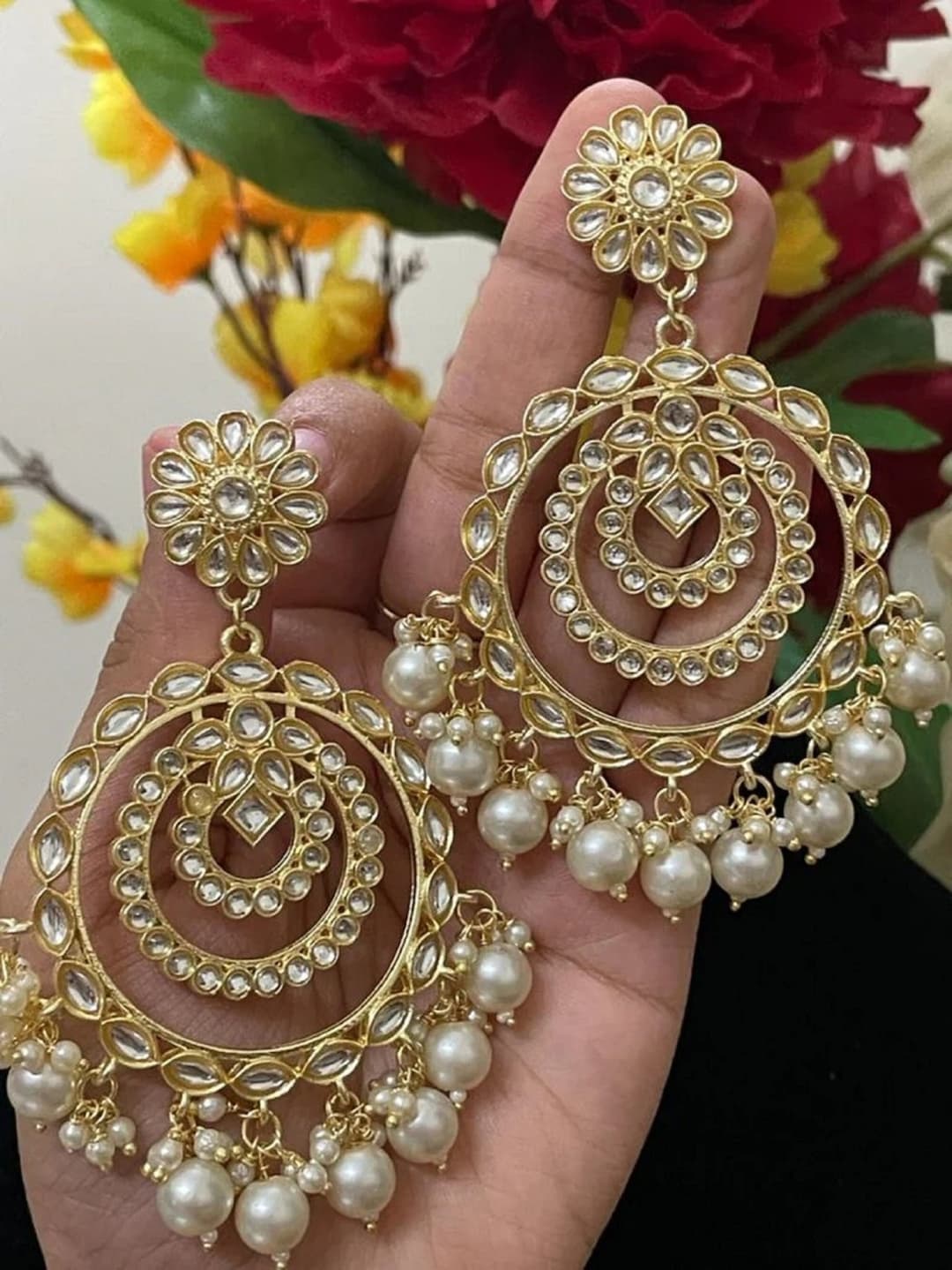 Kundan Earrings/polki Earrings/light Chandbali /indian Earrings/south Indian Jewelry/temple ...