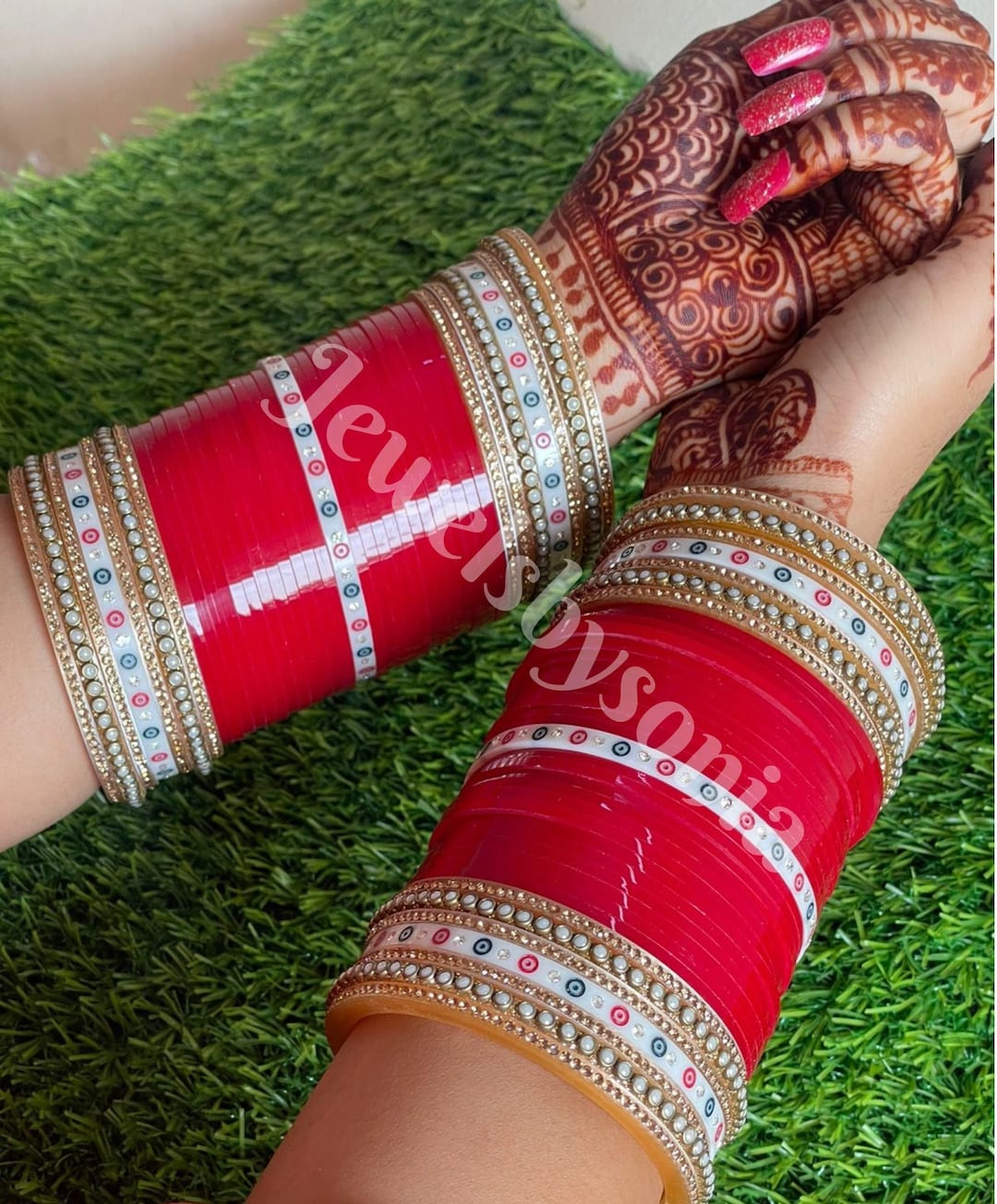 Traditional Bridal Chura, Indian Bangles, Red Dotted Chura, Red Punjabi ...
