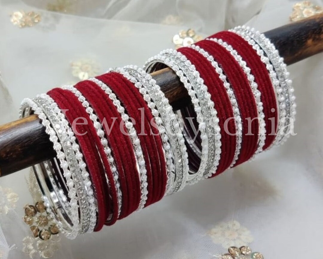 Metal Bangles Velvet Metal Bangles With Silver Bangles - Etsy