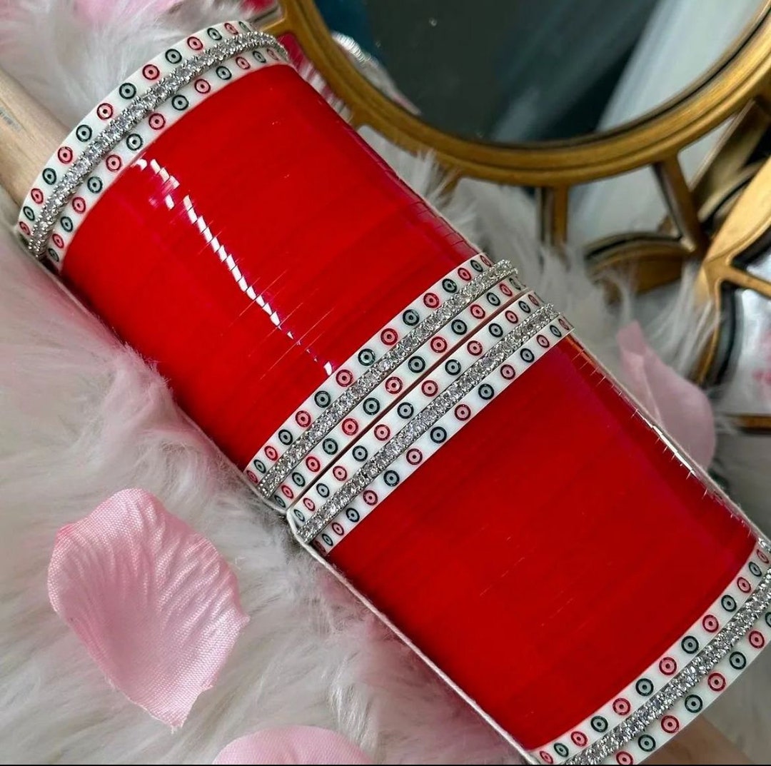 Traditional Bridal Chura, Indian Bangles, Red Dotted Chura, Red Punjabi ...