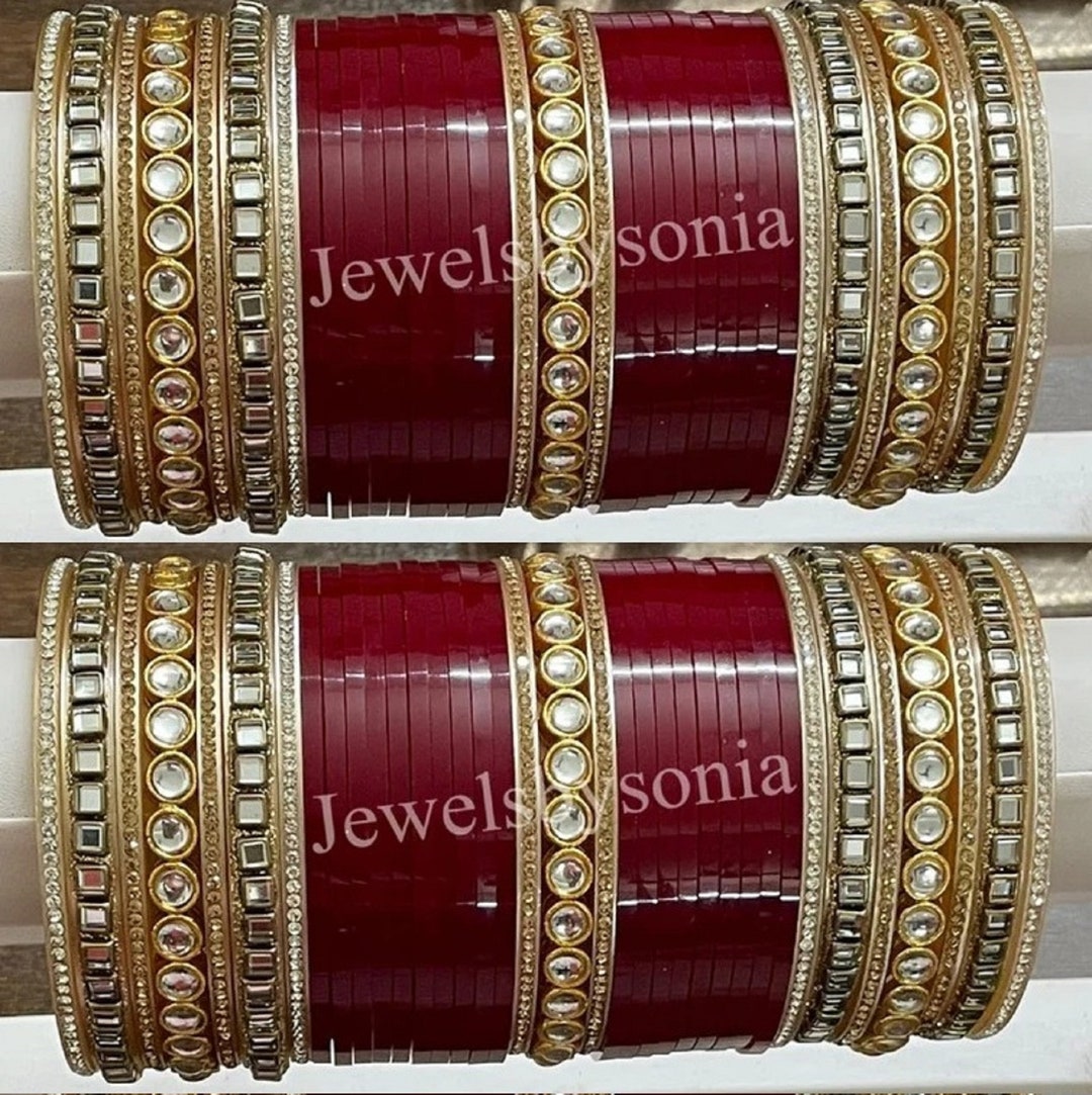 Maroon Chura, Kundan Chuda, Bridal Chura, Punjabi Traditional Chuda ...