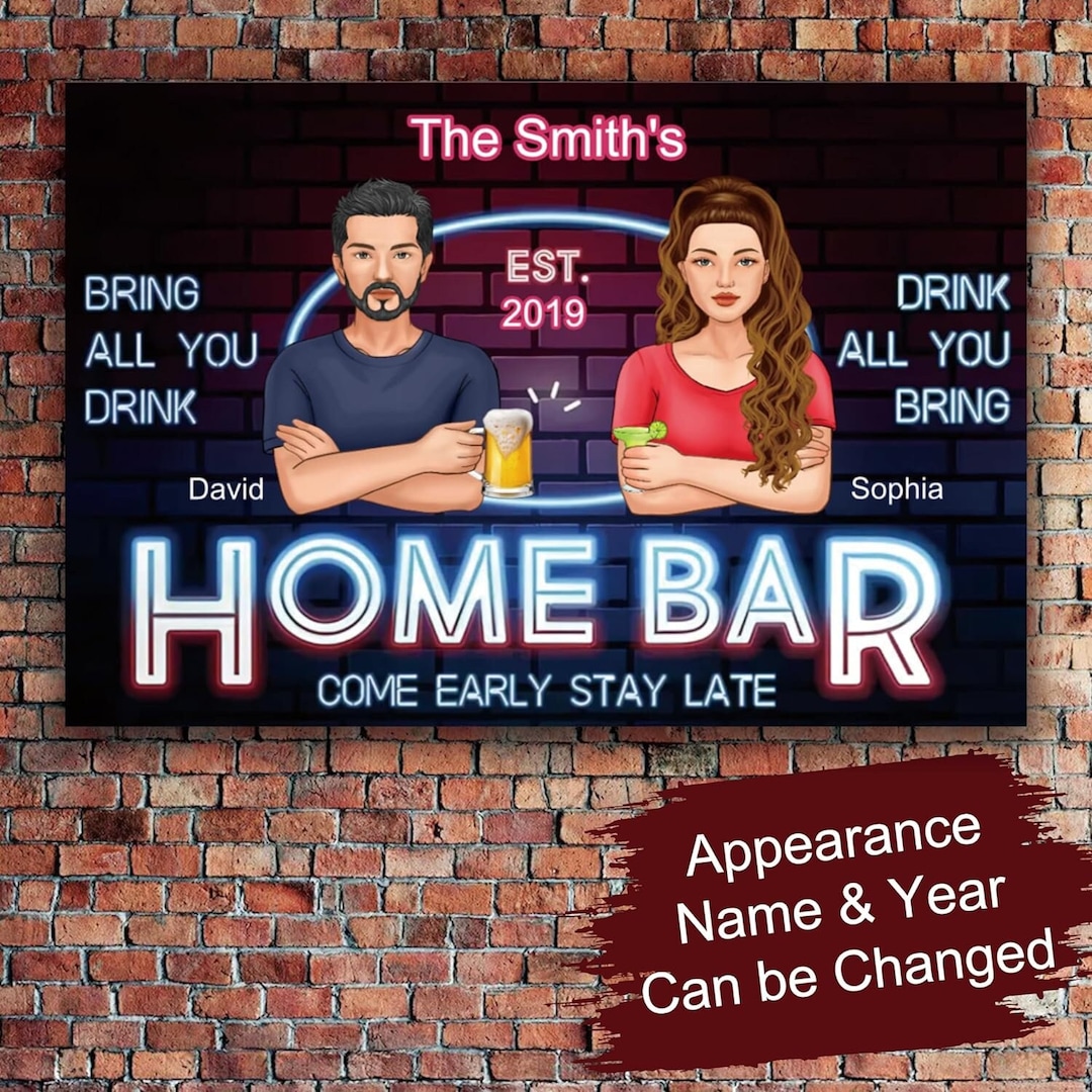 Personalized Home Bar Sign - Vintage Style Pub Decor Wall Art - Etsy