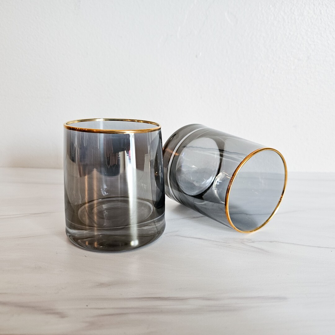 Collette Gold Rim Grey Glass Candle Jar , Set of 6 - Etsy