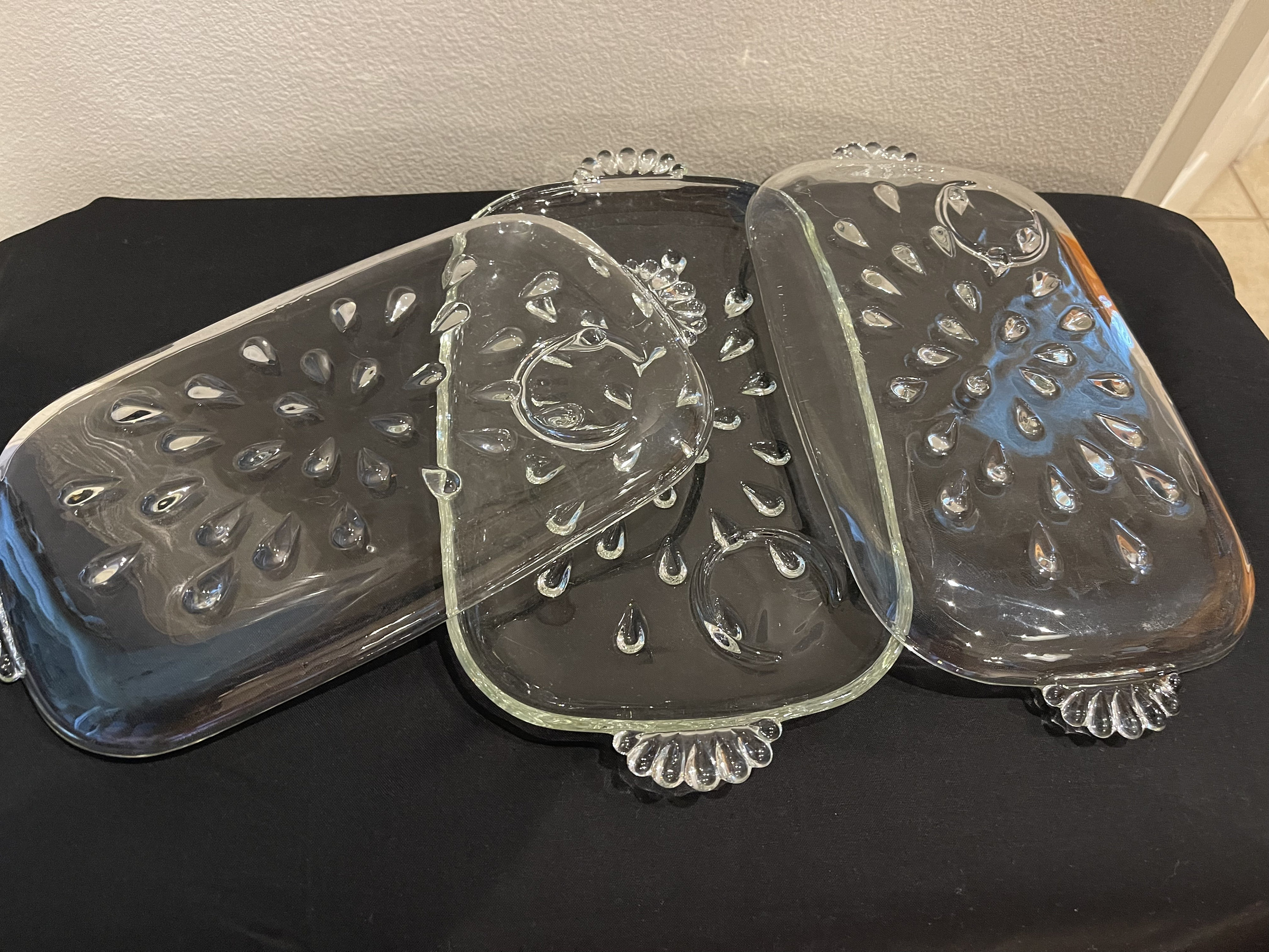 Hazel Atlas Rectangular Glass Tray 3piece Set Teardrop Pattern. W/tea 4 ...