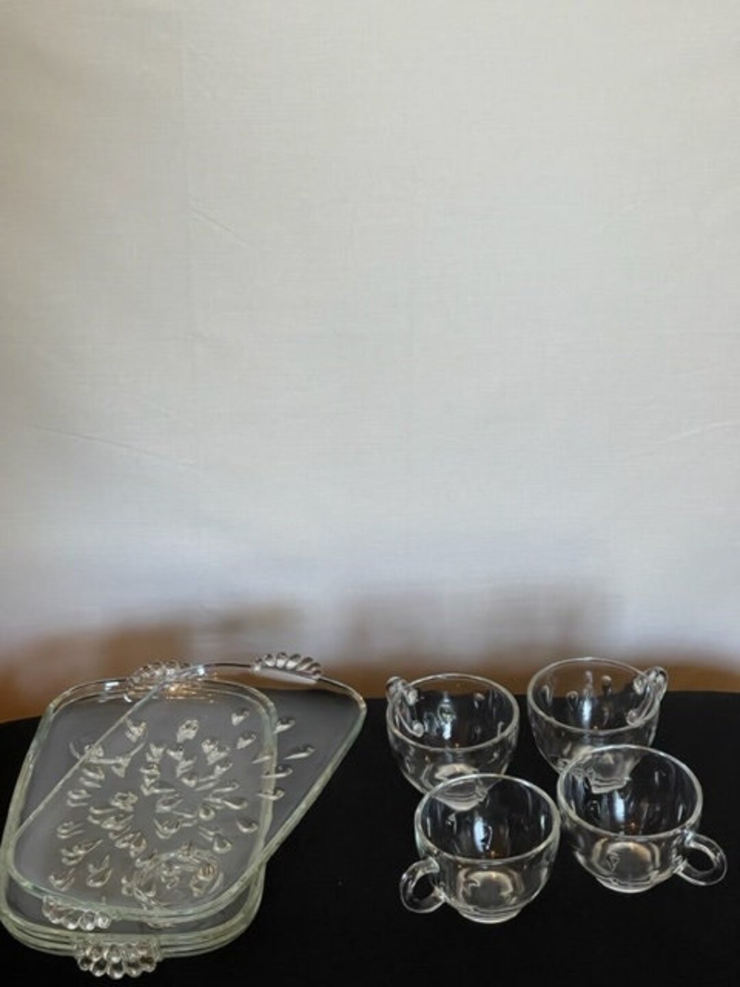 Hazel Atlas Rectangular Glass Tray 3piece Set Teardrop Pattern. W/tea 4 ...