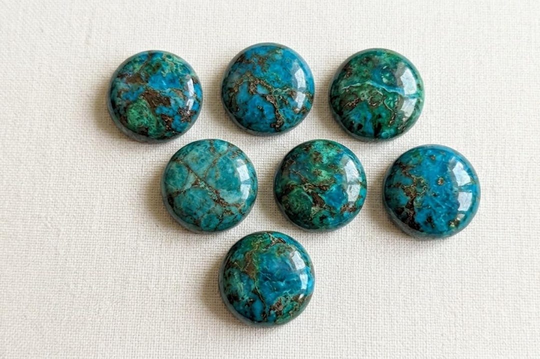 Natural Chrysocolla Cabochon Round Blue Green for Jewelry Making Flat ...