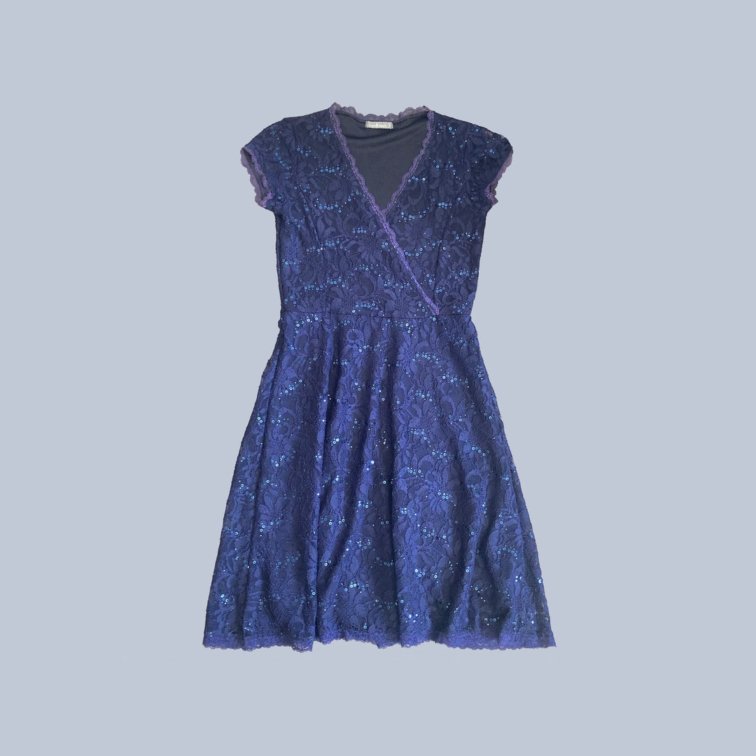 Vintage 90s Lace Dress, Purple Sheer Lace Dress, Midi Y2K Prom Dress ...