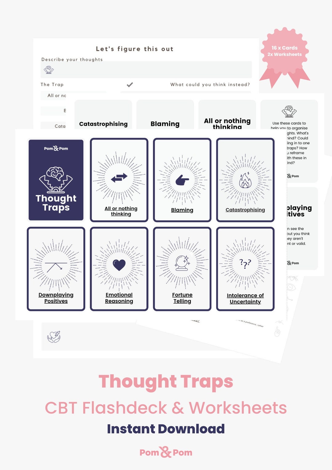 Purple Thought Trap Cards & Worksheet Set for CBT - Etsy