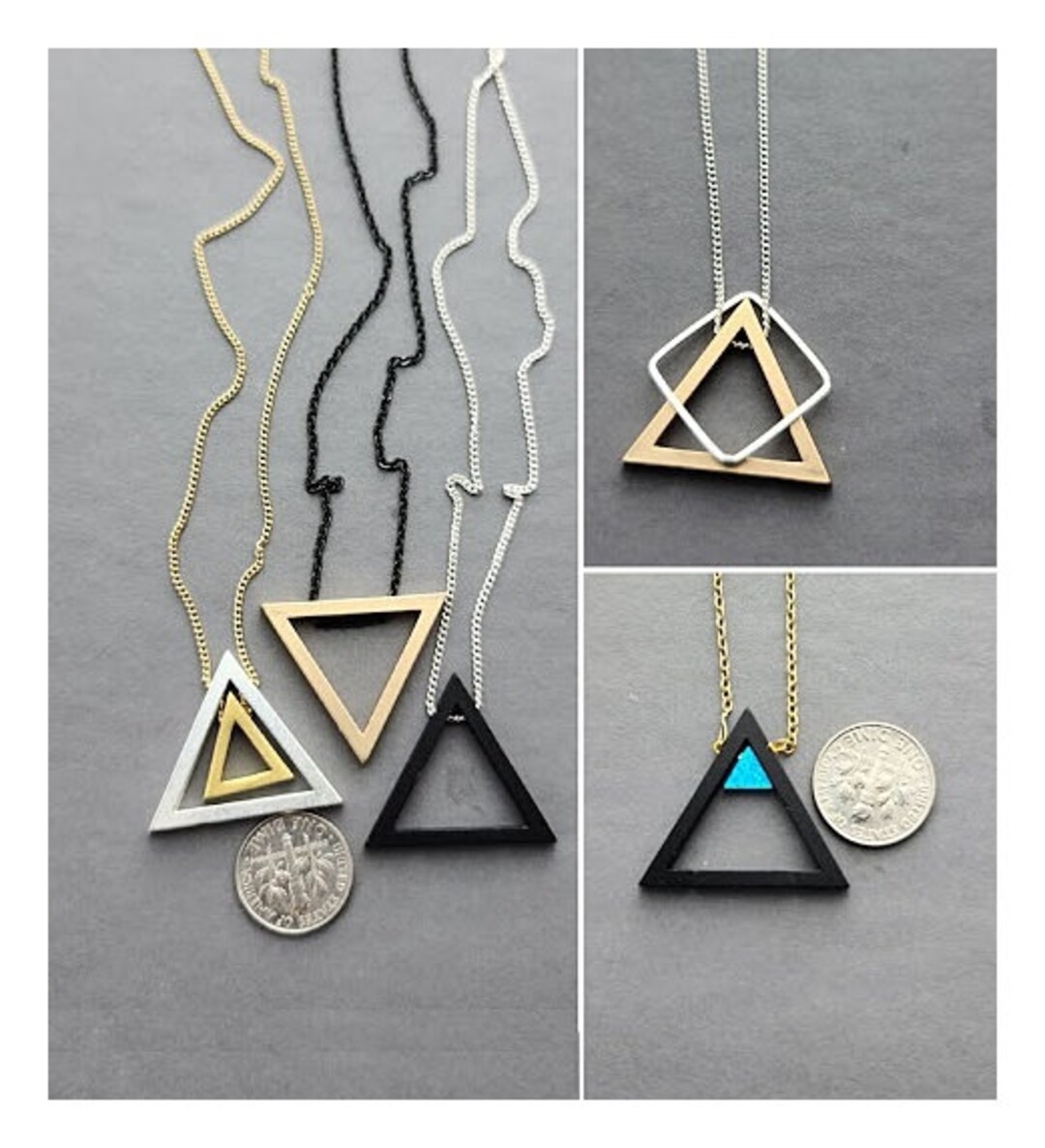 Triangle Necklace/men and Woman Triangle Long Necklace/triangle Black ...