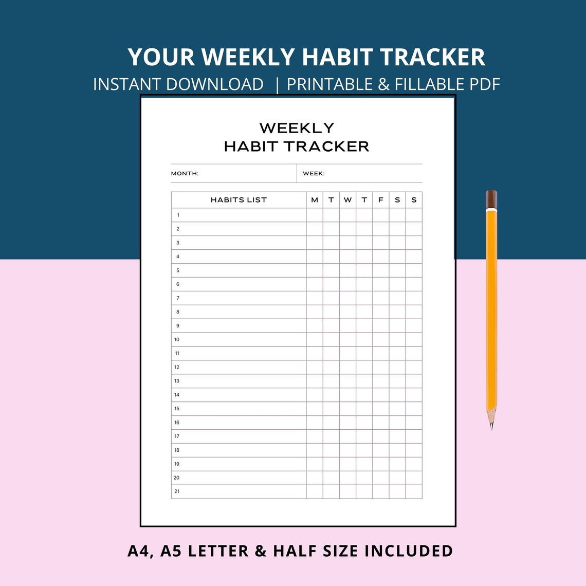 Weekly Habit Tracker Instant Digital Download A4 A5 & Half - Etsy