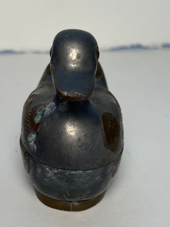 Vintage Pewter & Brass Duck Trinket Box - Small - Gem
