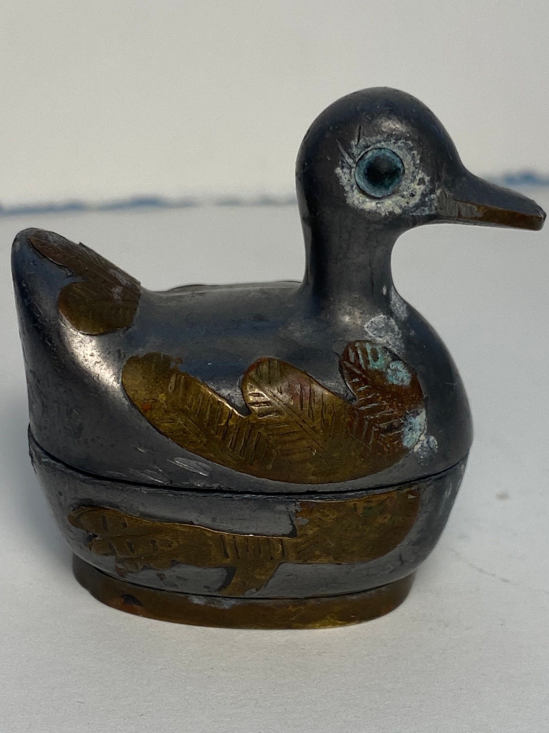 Vintage Pewter & Brass Duck Trinket Box - Small - Etsy
