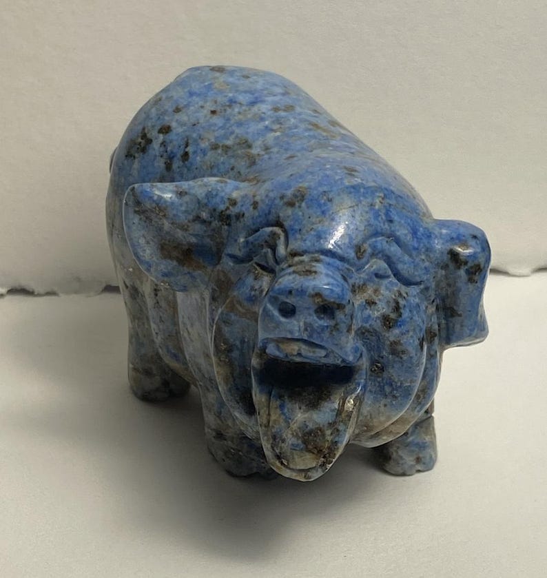 Vintage Blue Speckled Stone Pig Figurine - Etsy