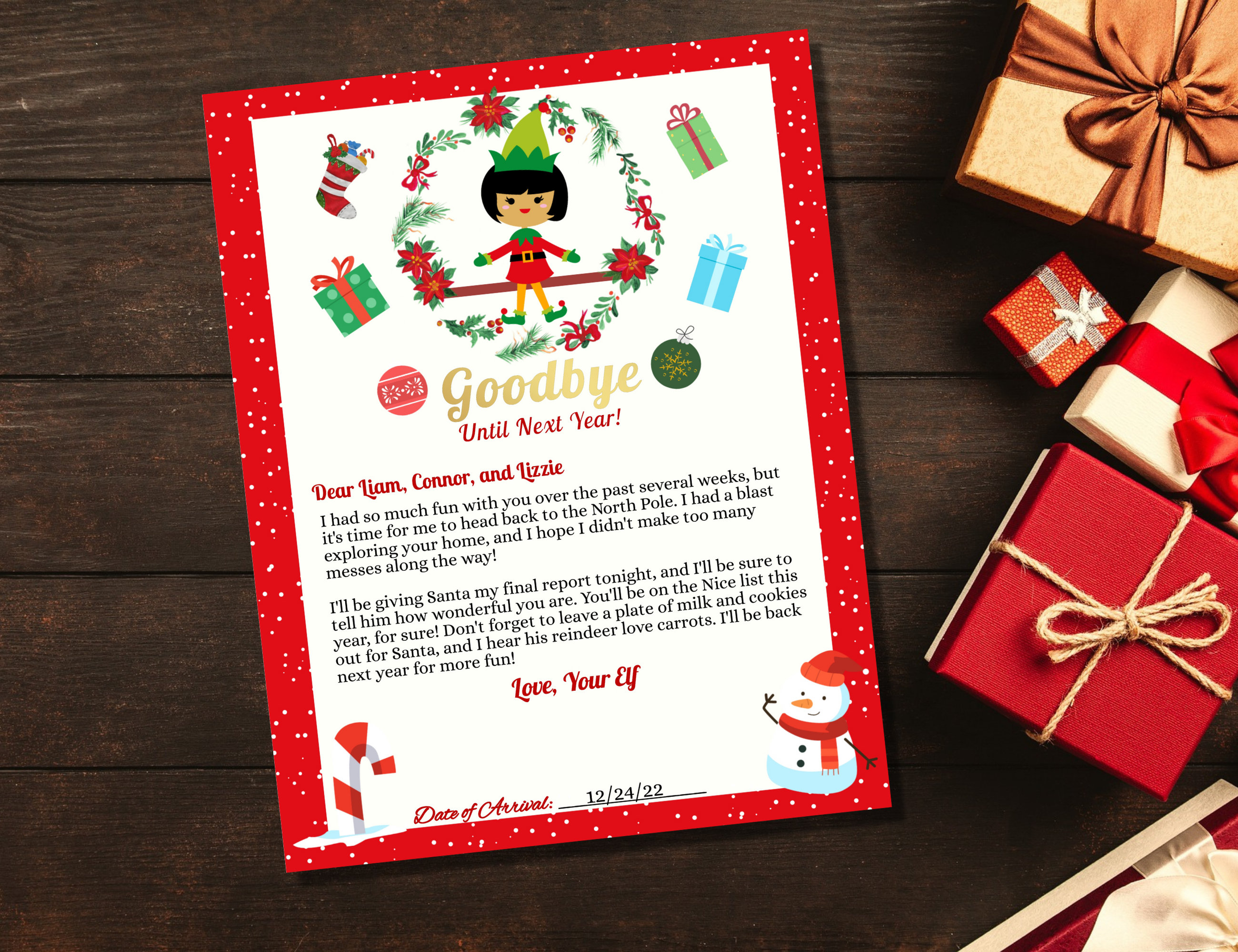 Elf Goodbye Letter, Editable Elf Goodbye Note, Girl Elf, Christmas Elf ...