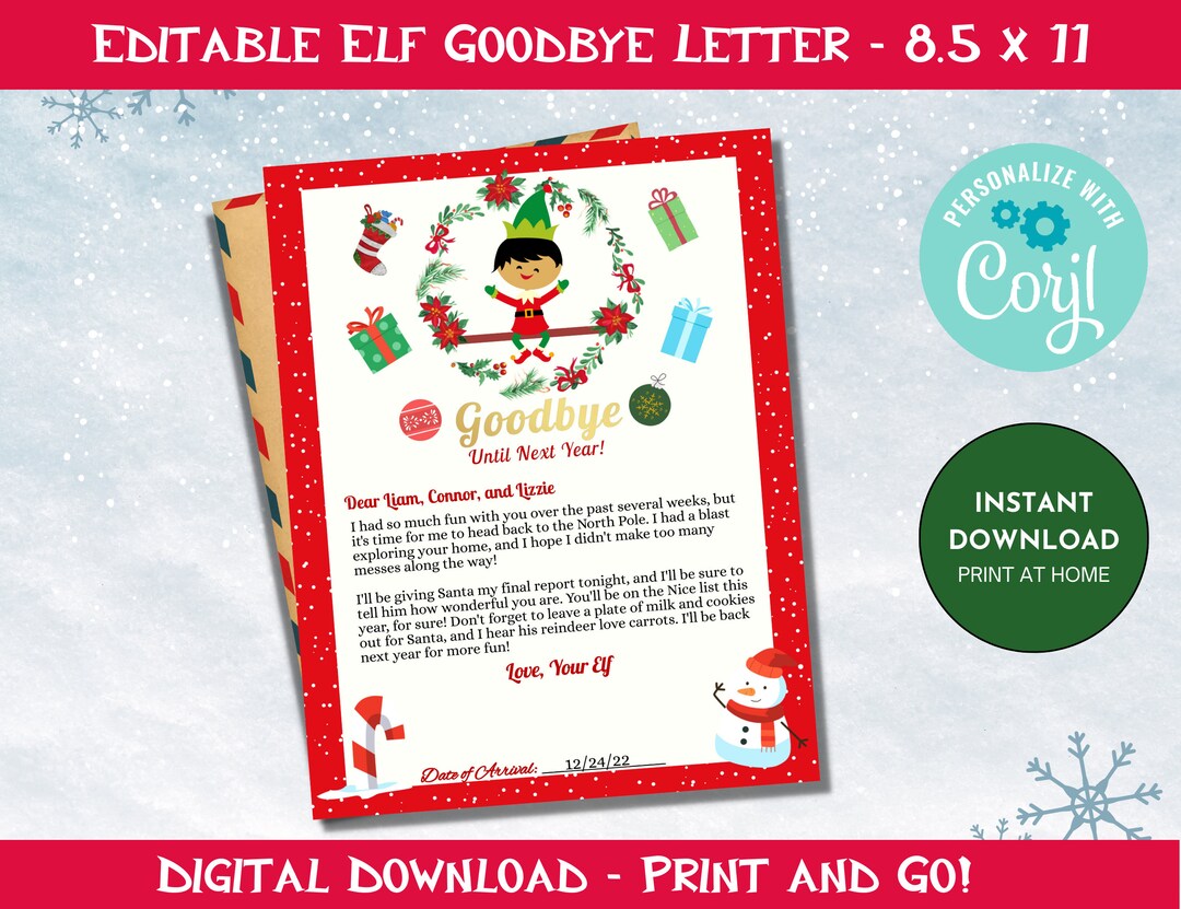Elf Goodbye Letter, Editable Elf Goodbye Note, Boy Elf, Christmas Elf ...