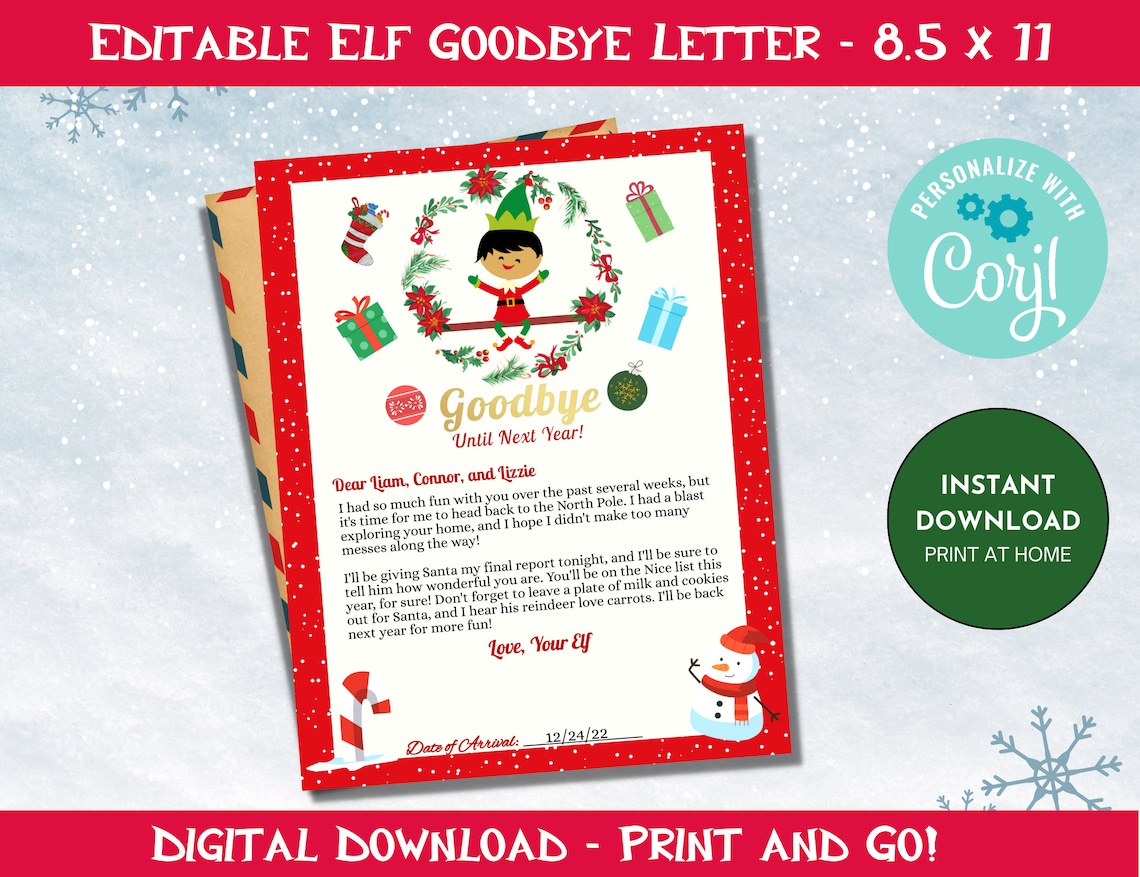 Elf Goodbye Letter, Editable Elf Goodbye Note, Boy Elf, Christmas Elf ...