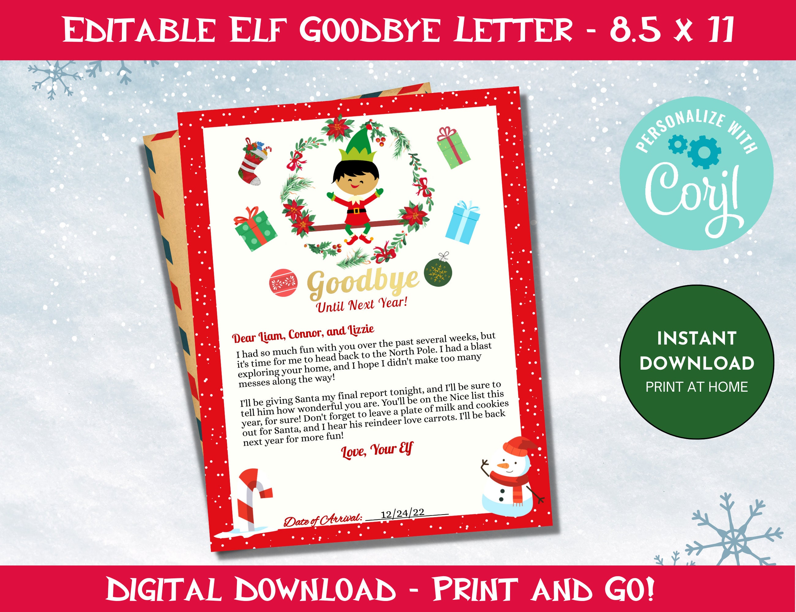 Elf Goodbye Letter, Editable Elf Goodbye Note, Boy Elf, Christmas Elf ...