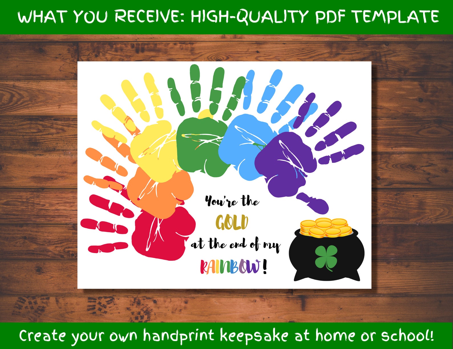Rainbow Pot of Gold Handprint Art: St Patricks Day Craft (digital ...