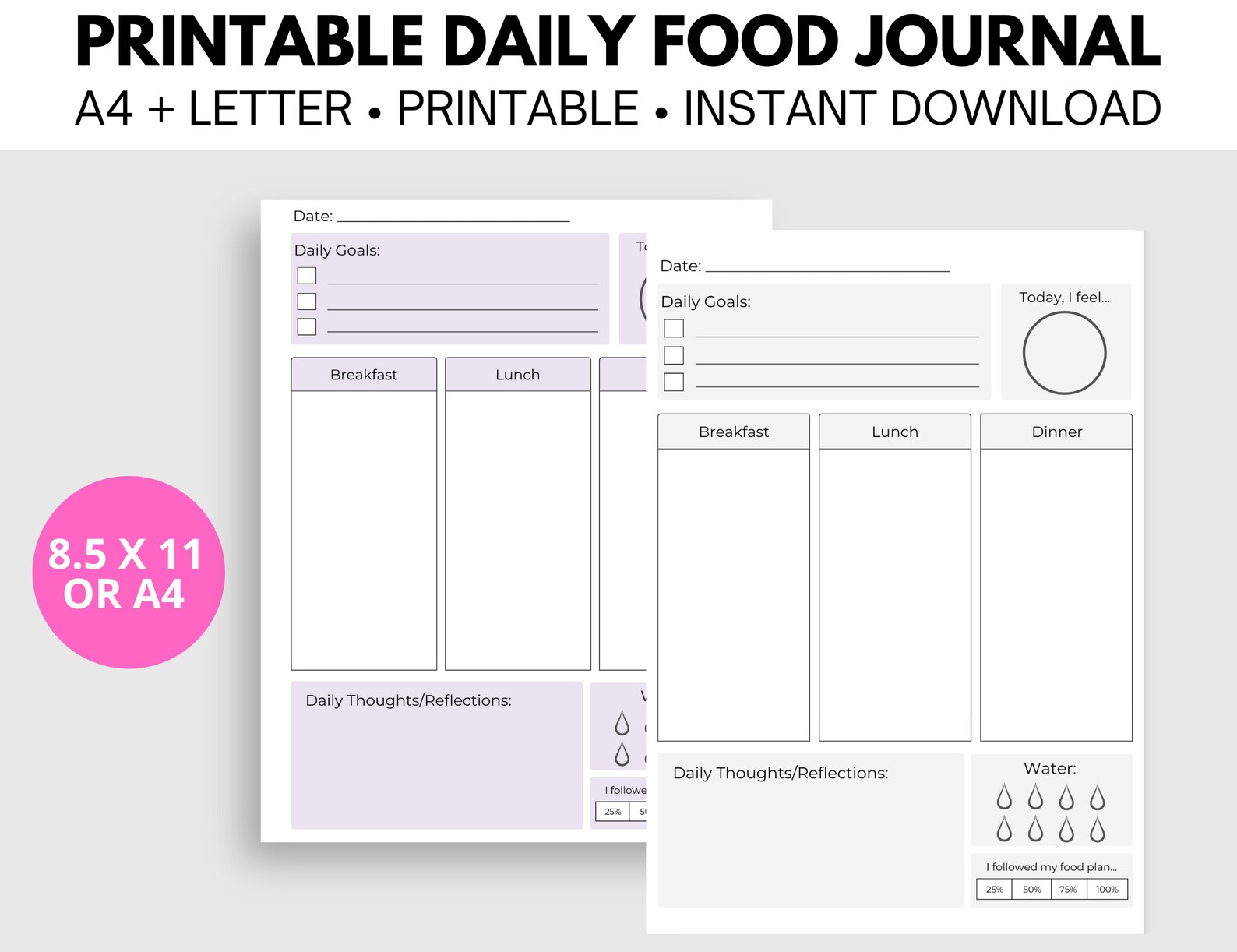 Printable Daily Food Journal: A4 & Letter Sizes (PDF Download) - Etsy