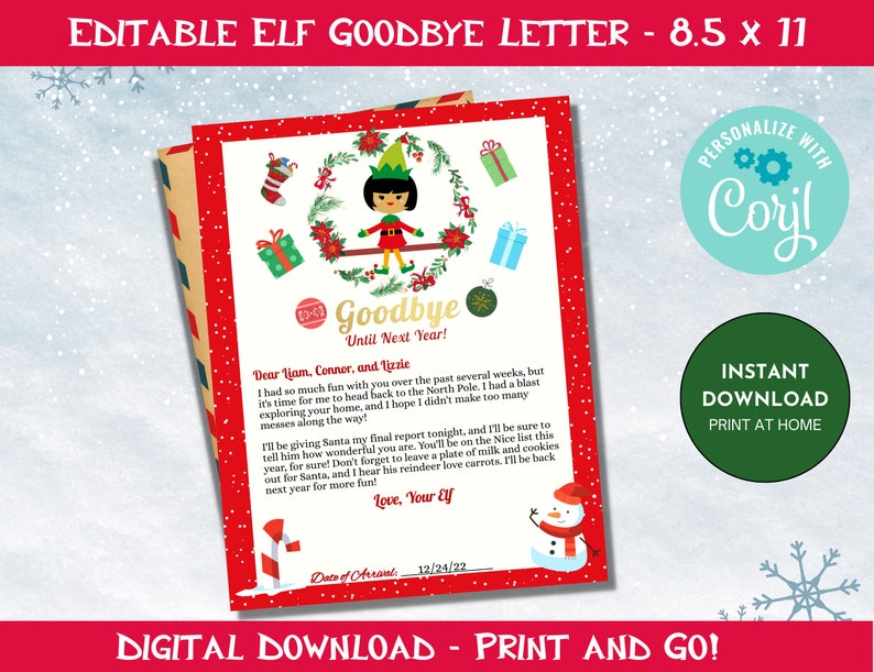 Elf Goodbye Letter, Editable Elf Goodbye Note, Girl Elf, Christmas Elf ...