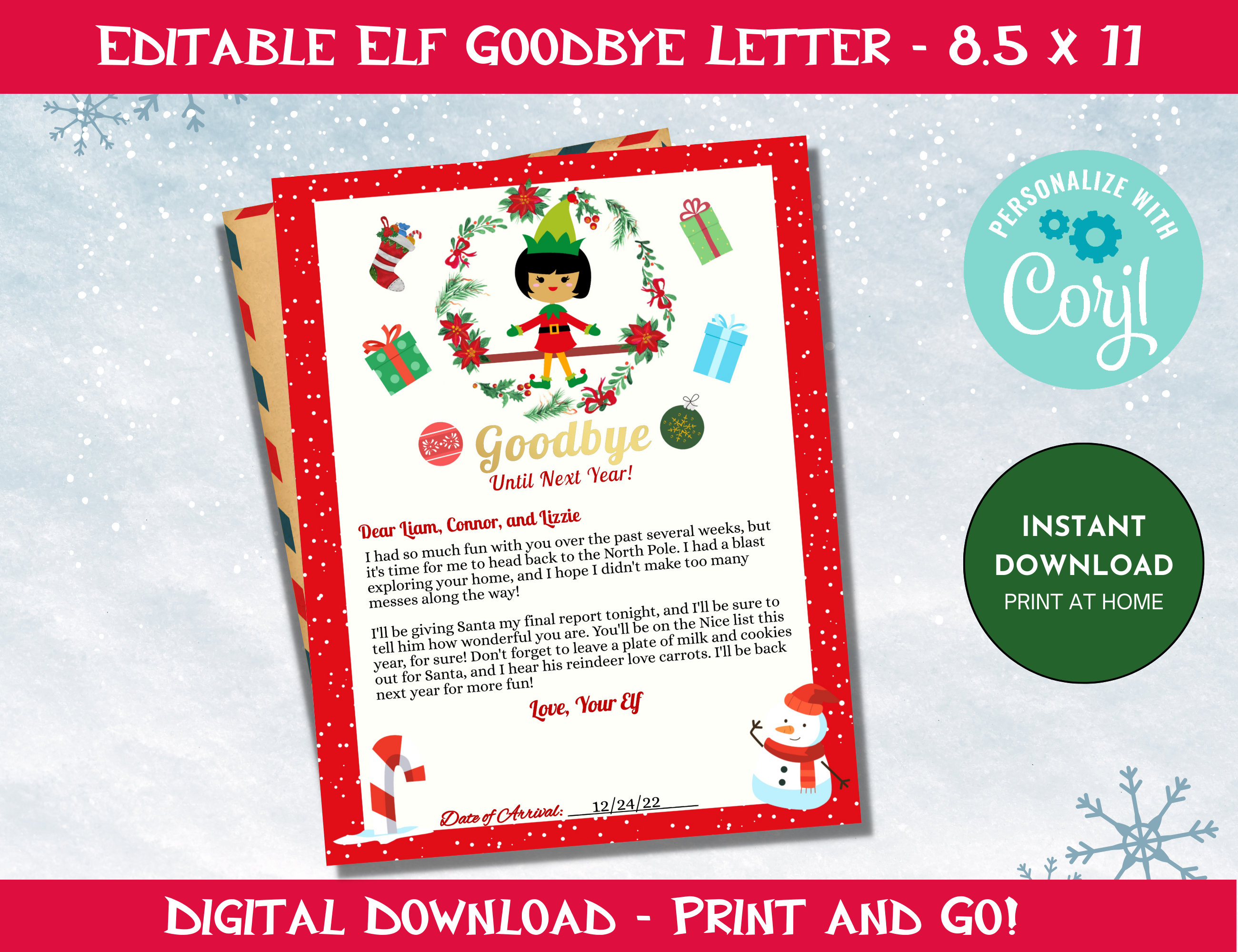 Elf Goodbye Letter, Editable Elf Goodbye Note, Girl Elf, Christmas Elf ...