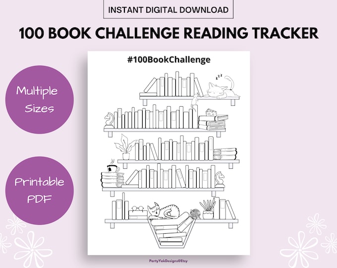 100 Books Challenge - Printable Reading Log - Book Tracker - Coloring ...