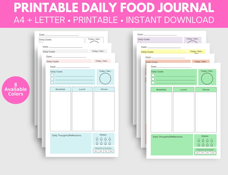 Printable Daily Food Journal: A4 & Letter Sizes (PDF Download) - Etsy