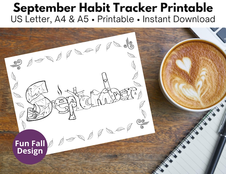 September Habit Tracker Coloring Page: Fall Design (PDF Printable) - Etsy