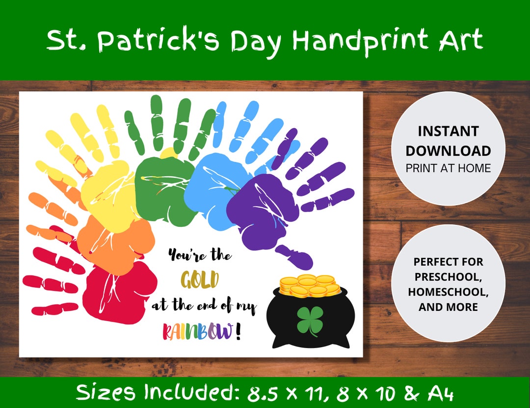 Rainbow Pot of Gold Handprint Art: St Patricks Day Craft (digital ...