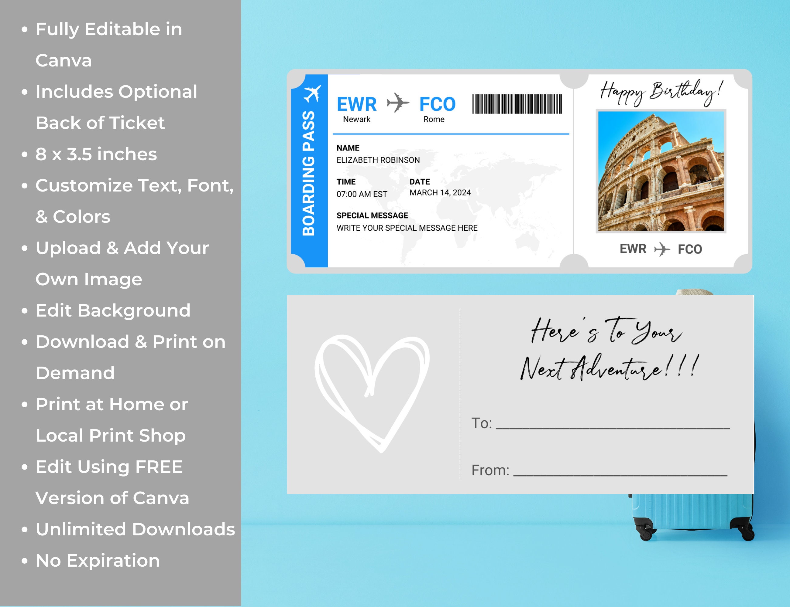 Printable Plane Ticket Editable Boarding Pass Template Printable ...