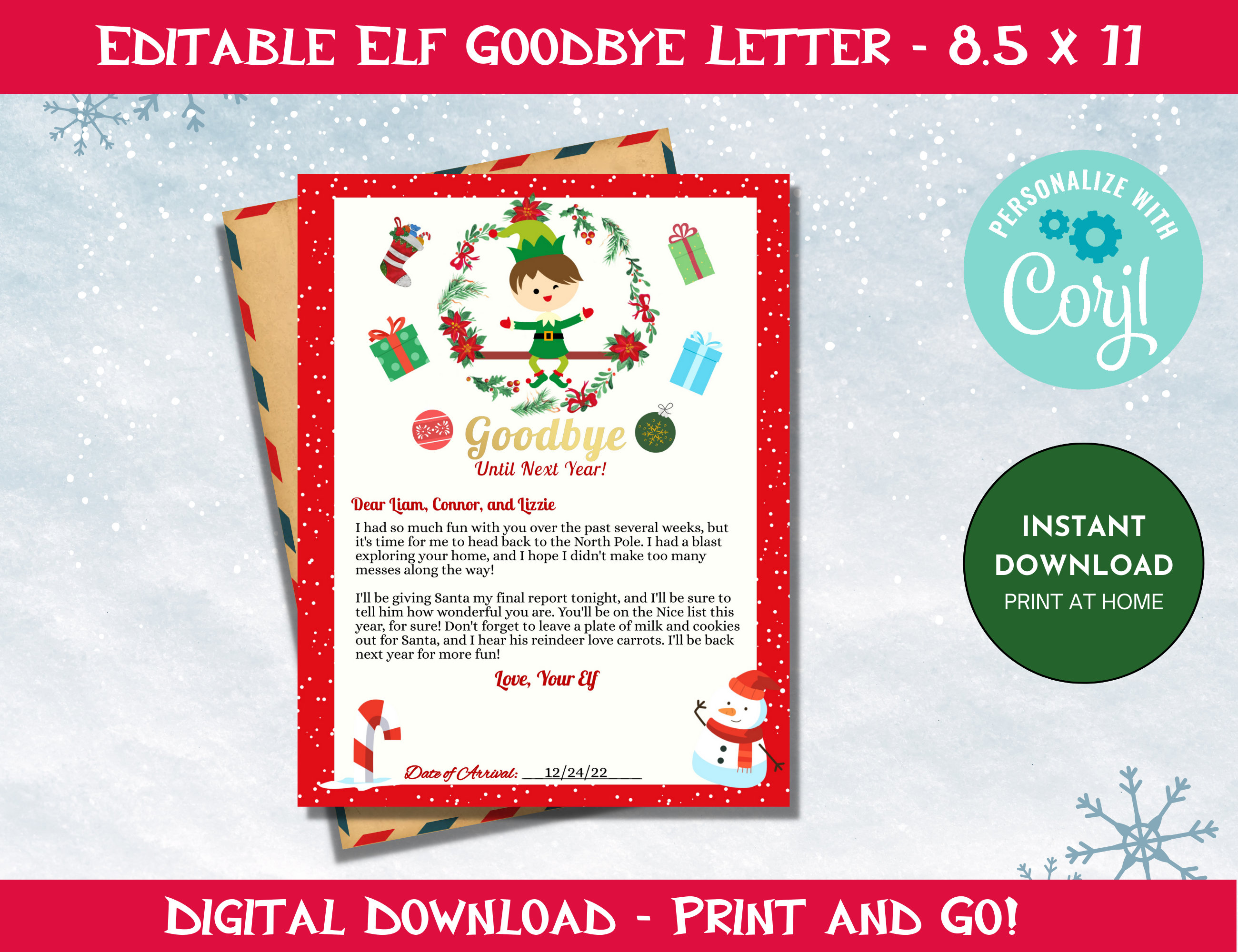 Editable Elf Goodbye Letter, Elf Goodbye Note, Christmas Elf Good Bye ...