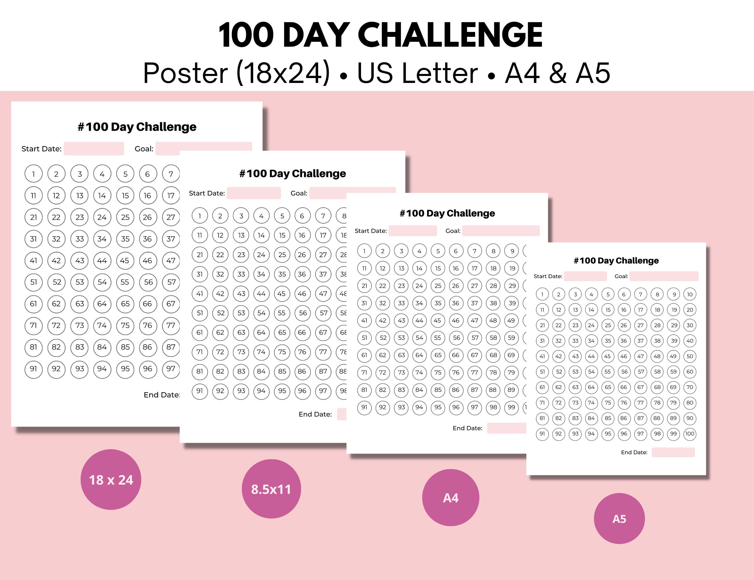 100 Days of Challenge Printable 100 Day Goal Planner 100 Days of Habit ...