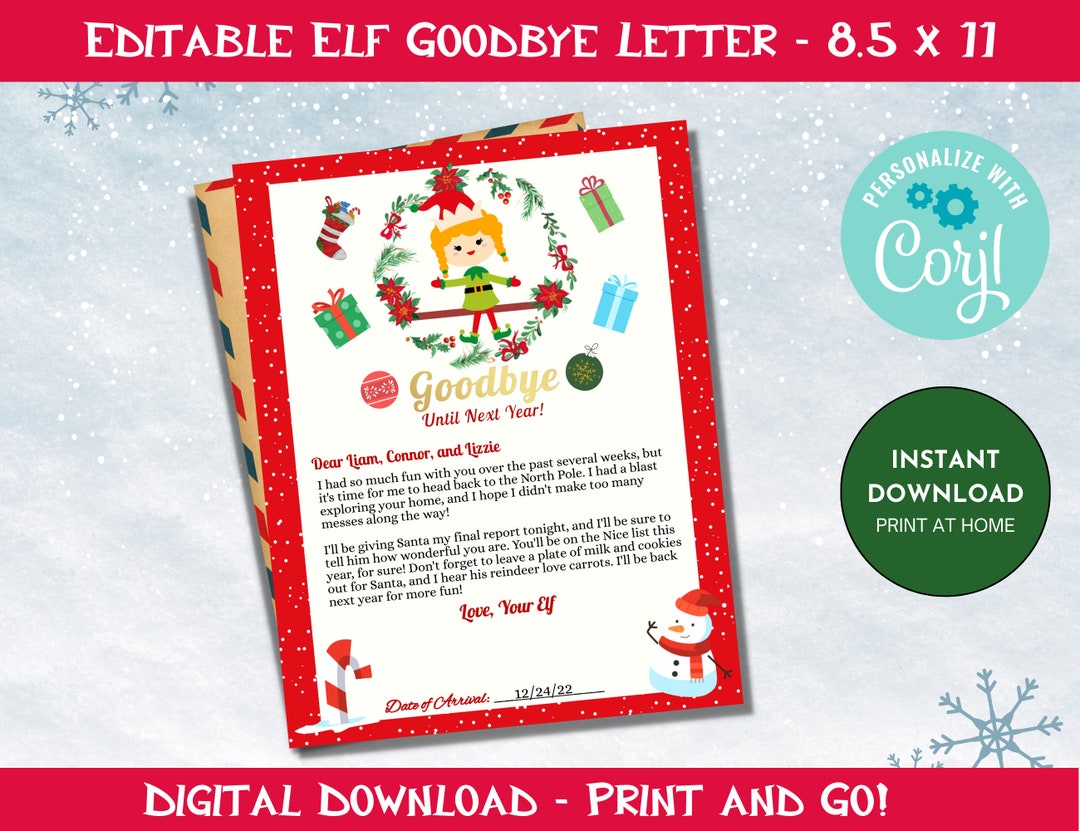 Elf Goodbye Letter, Elf Farewell, Editable Elf Goodbye Note Girl Elf ...