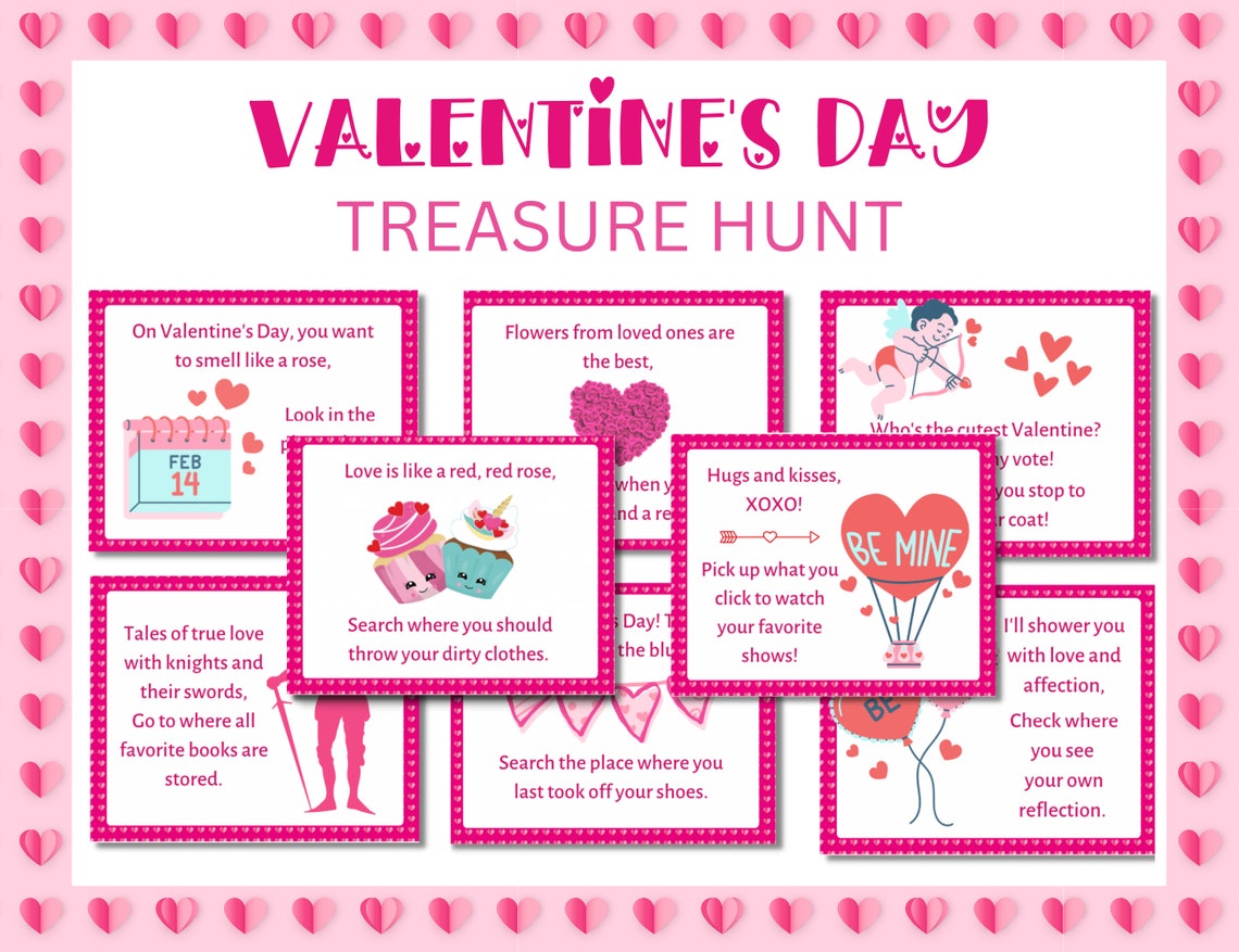 EDITABLE Valentine's Day Treasure Hunt, Valentine's Day Treasure Hunt ...