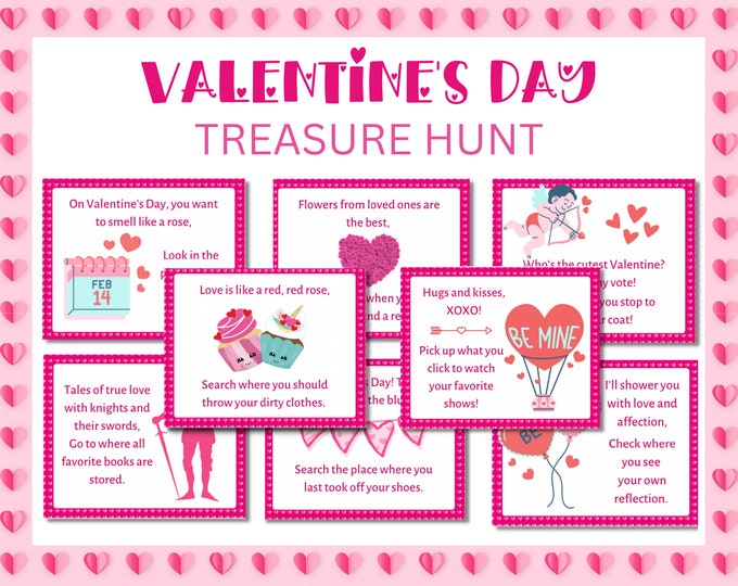Valentine's Day Treasure Hunt Clues for Kids Valentines Scavenger Hunt ...