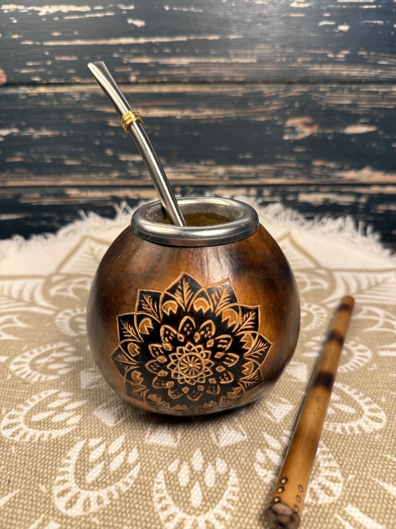 Handmade Yerba Mate Gourd Set: Calabash Cup With Mandala, Bombilla ...