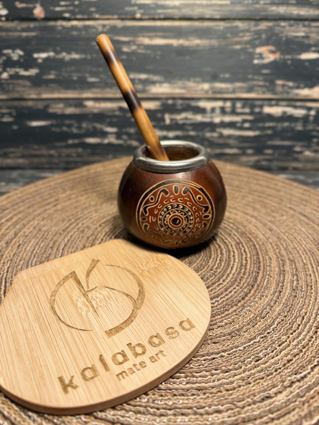 Handmade Calabash Yerba Mate Gourd With Totem & Bamboo Bombilla - Etsy