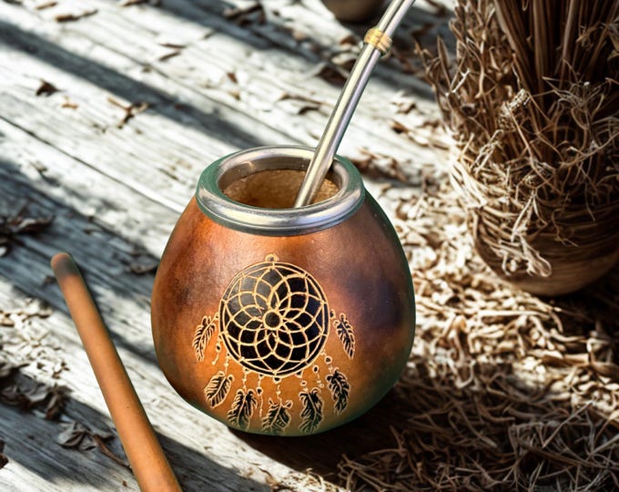 Handmade Yerba Mate Gourd Set: Calabash Cup With Mandala, Bombilla ...