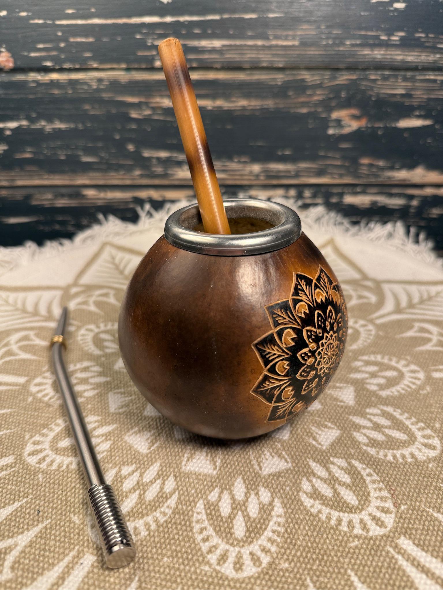 Handmade Yerba Mate Gourd Set: Calabash Cup With Mandala, Bombilla ...