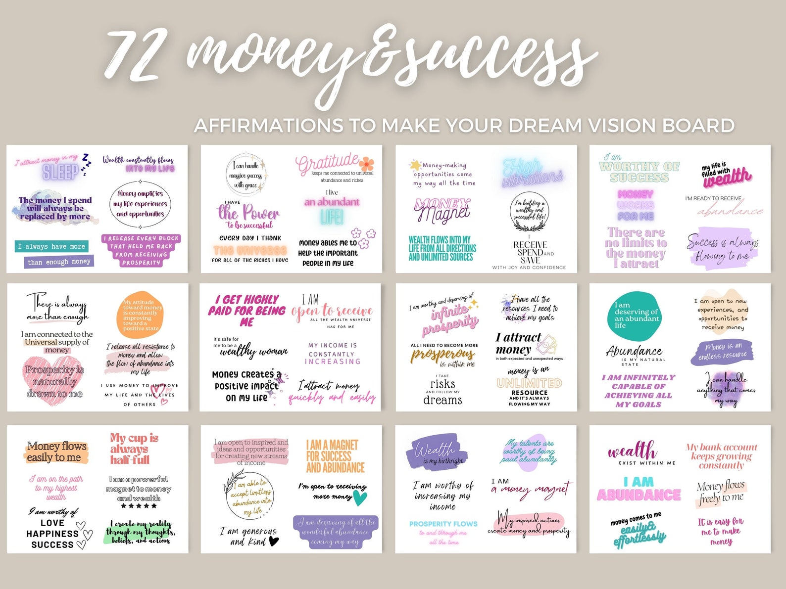 Printable Vision Board Affirmation Cards Set Vision Board Canva ...