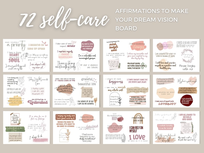 Printable Vision Board Self Care and Self Love Affirmation - Etsy