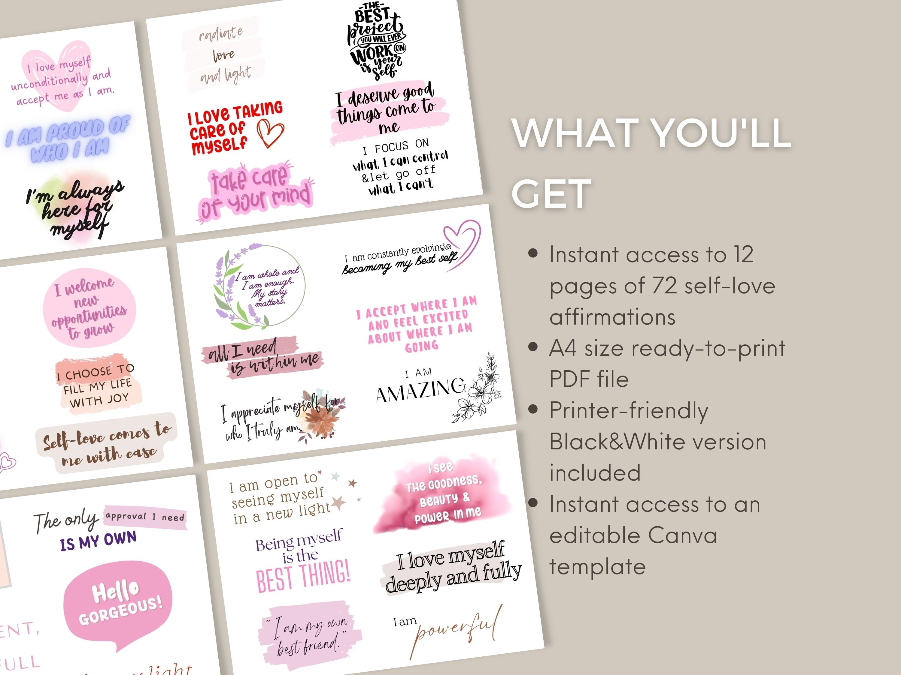 Printable Vision Board Self Care Affirmation Cards Set Self Love ...