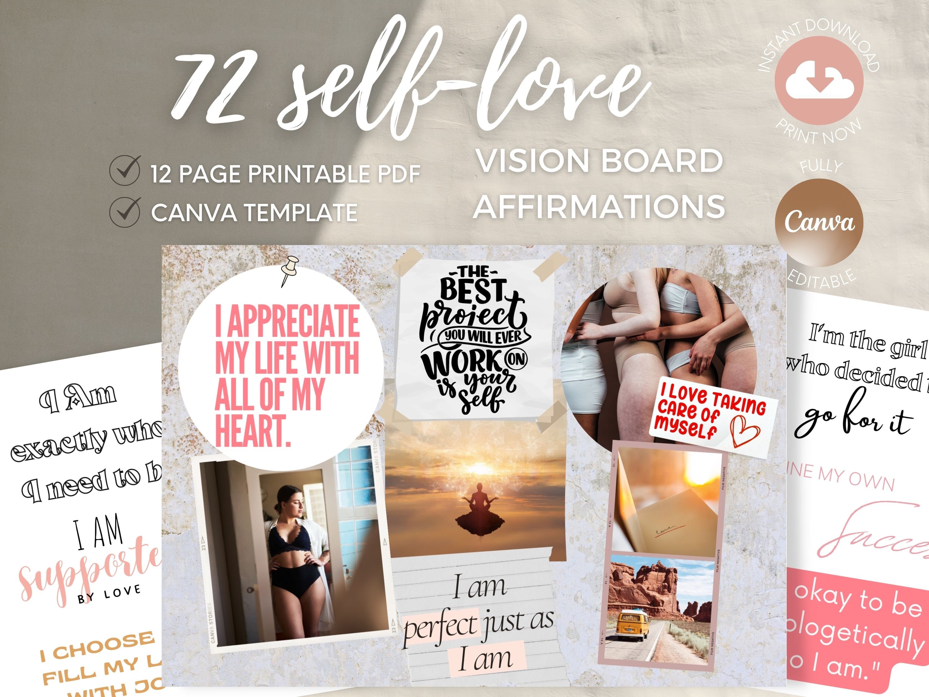 Printable Vision Board Self Care Affirmation Cards Set Self Love ...