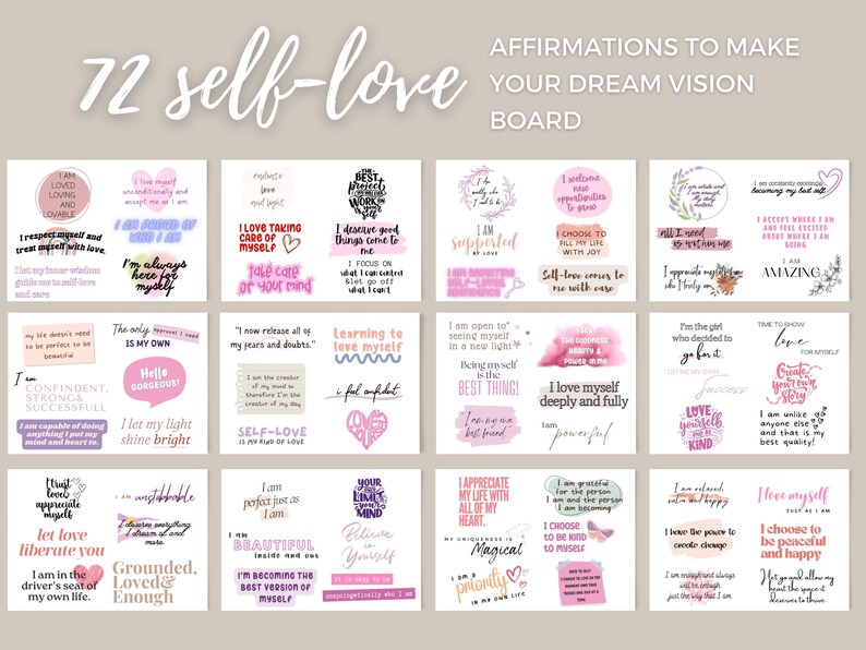 Printable Vision Board Affirmations Self Care Affirmation Cards Self ...